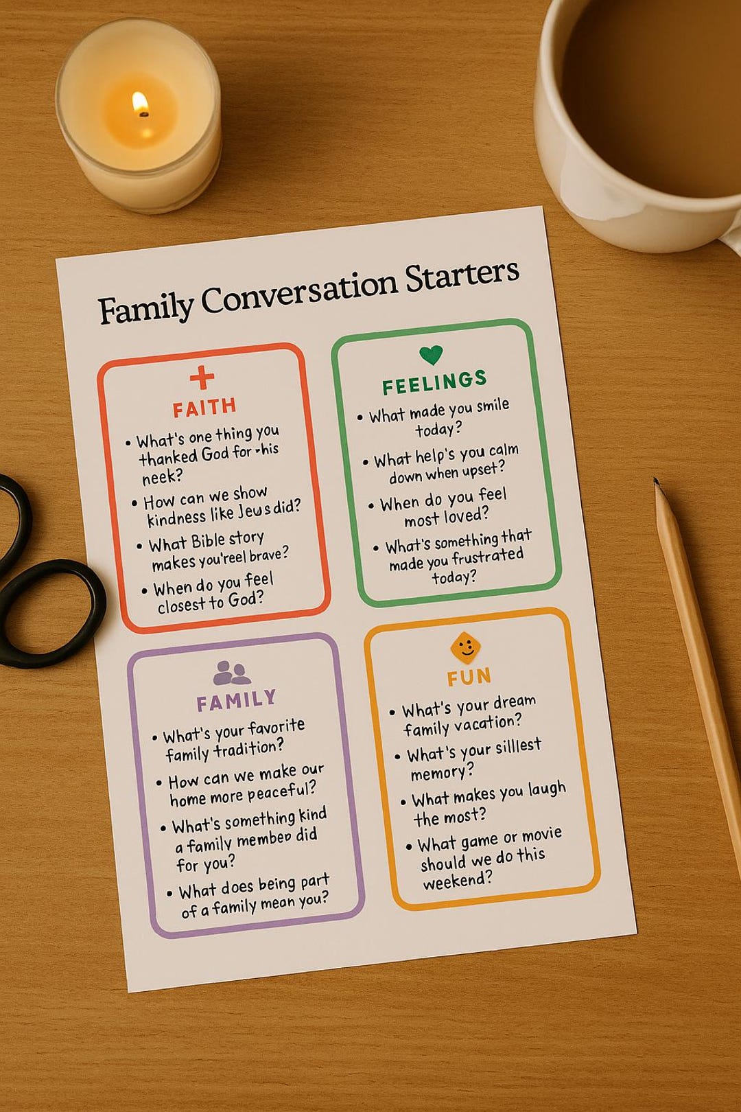 Faith & Family Conversation Starter Cards | Printable Dinner Table ...