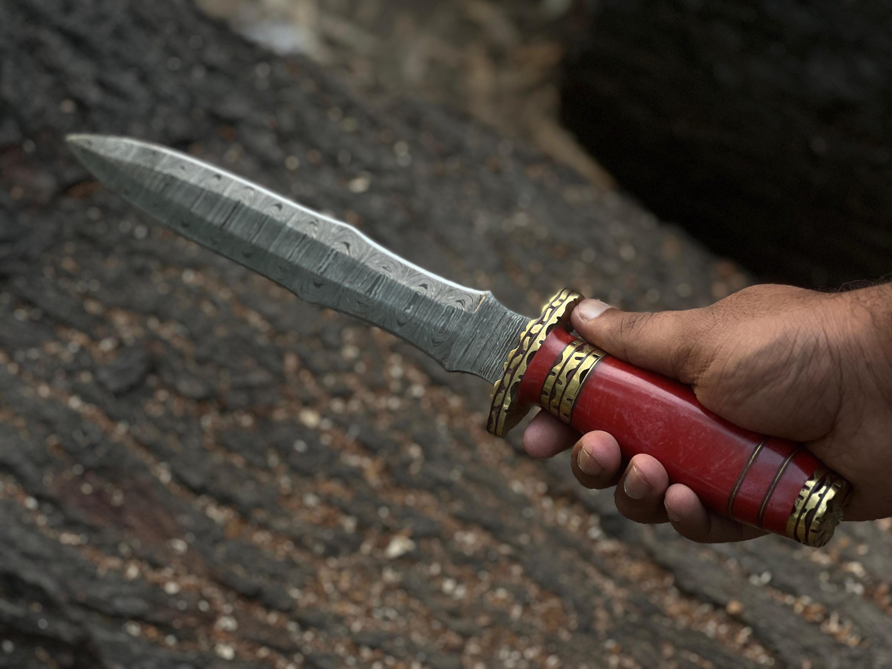 Handmade Damascus Steel Athame Knife: Resin Handle, Leather Sheath - Etsy
