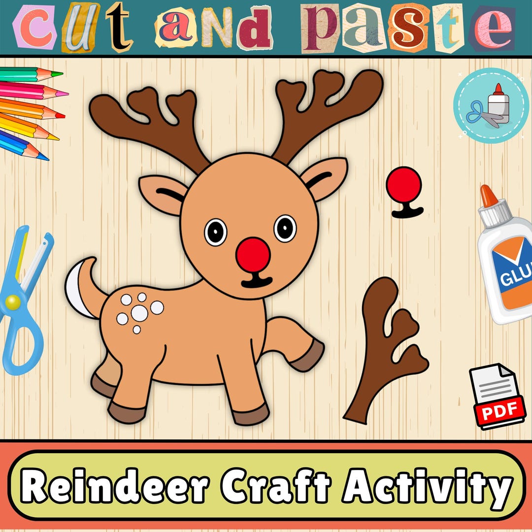 Reindeer Cut and Paste Craft | Winter Art Activity (PDF) - Etsy