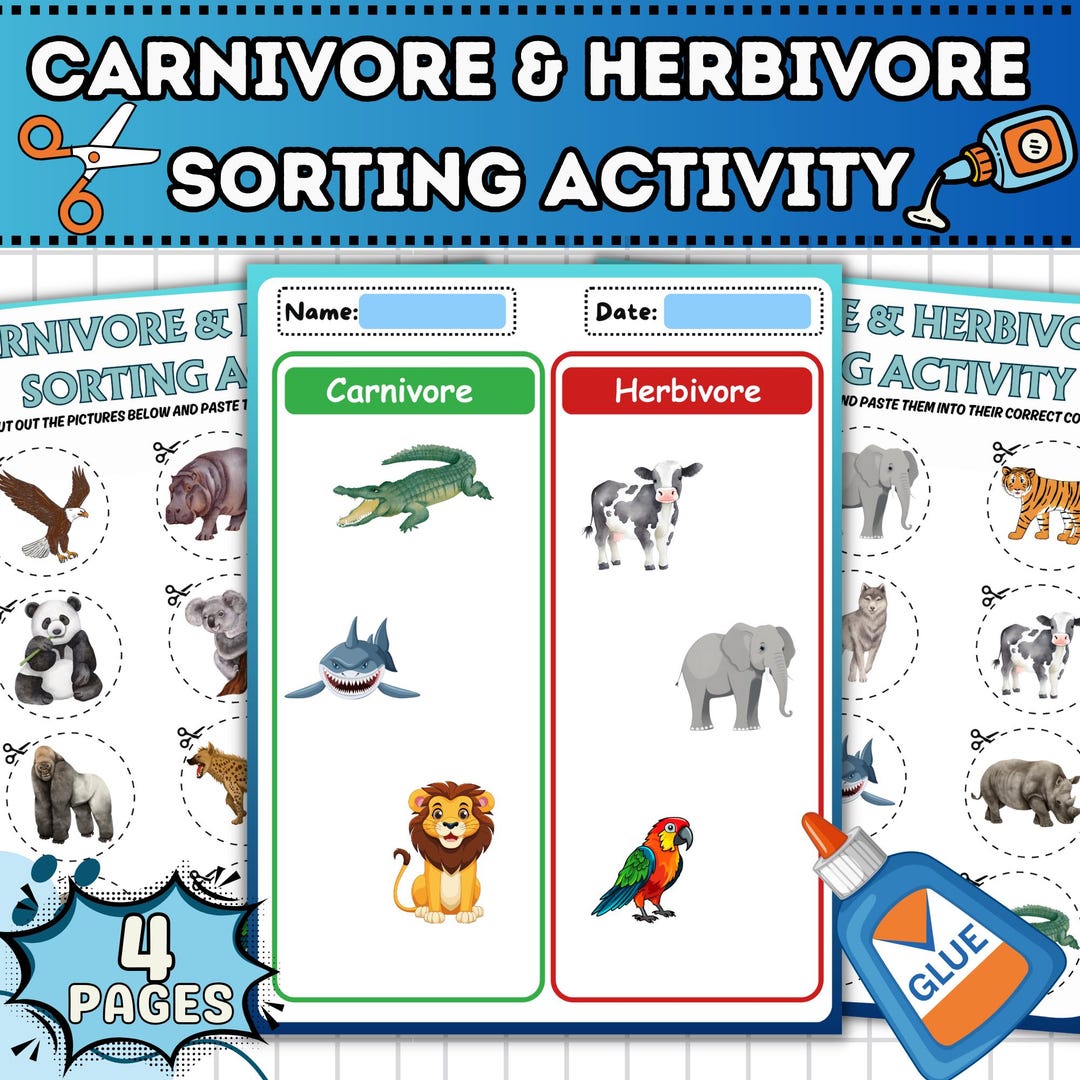 Carnivore Herbivore Sorting Activity: Animal Cut & Paste (PDF) - Etsy