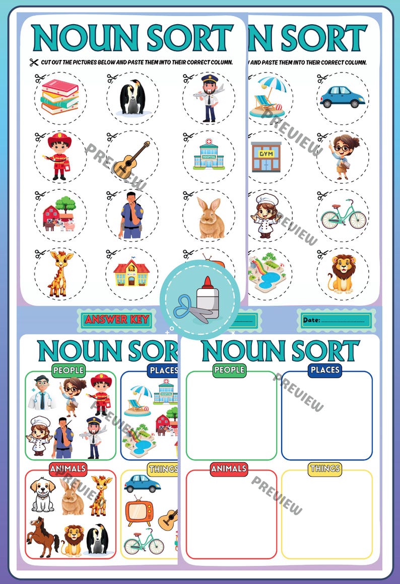 Noun Sort Activity: Cut & Paste Worksheets (PDF) - Etsy