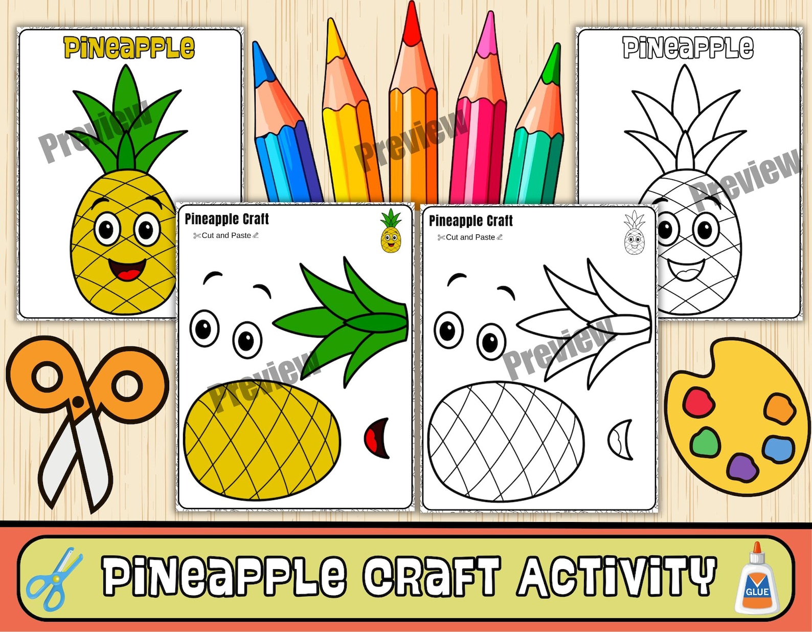 Pineapple Craft Activity | Summer Bulletin Board Cut & Paste (PDF ...