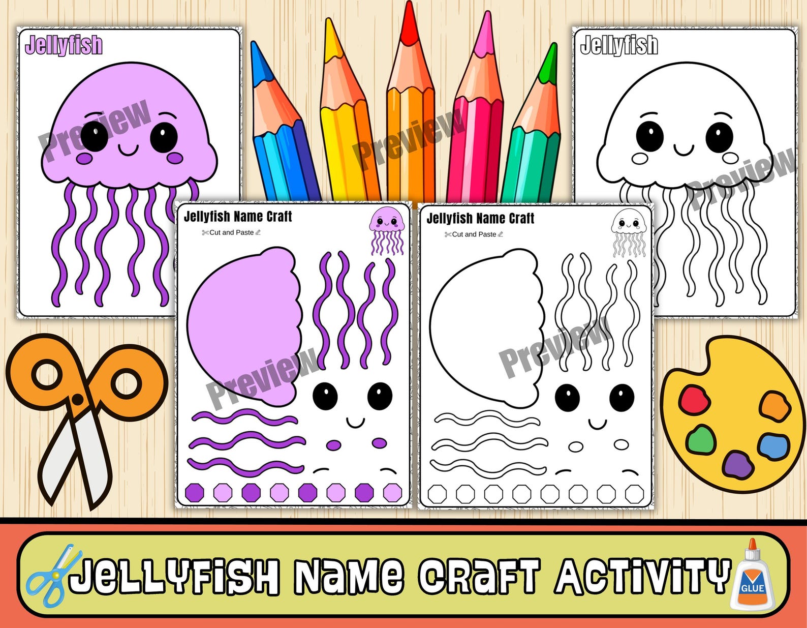 Jellyfish Name Craft Template | Ocean Animals Sea Craft Activity| Cut ...