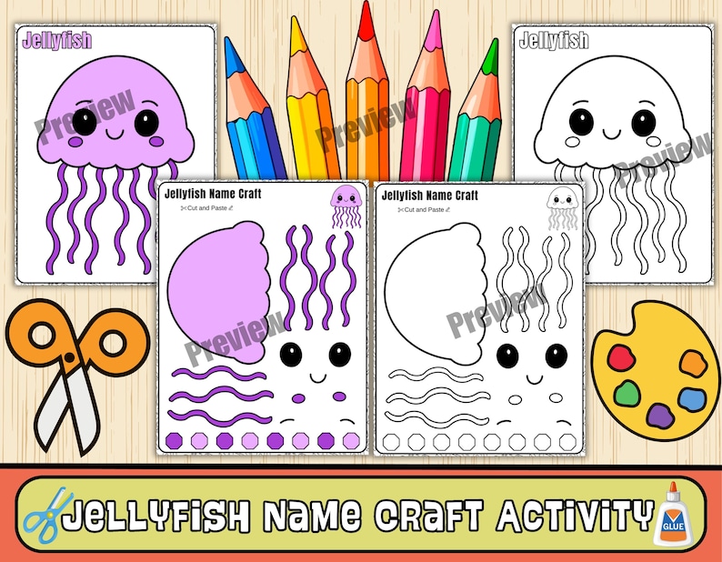 Jellyfish Name Craft Template | Ocean Animals Sea Craft Activity| Cut ...