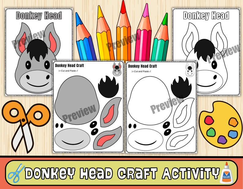Donkey Head Craft Template | Farm Animal Bulletin Board Craft | Cut ...