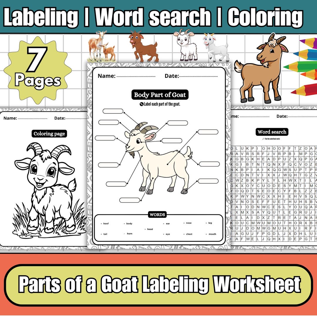 Goat Anatomy Worksheets | Goat Body Parts, Labeling, Word Search ...