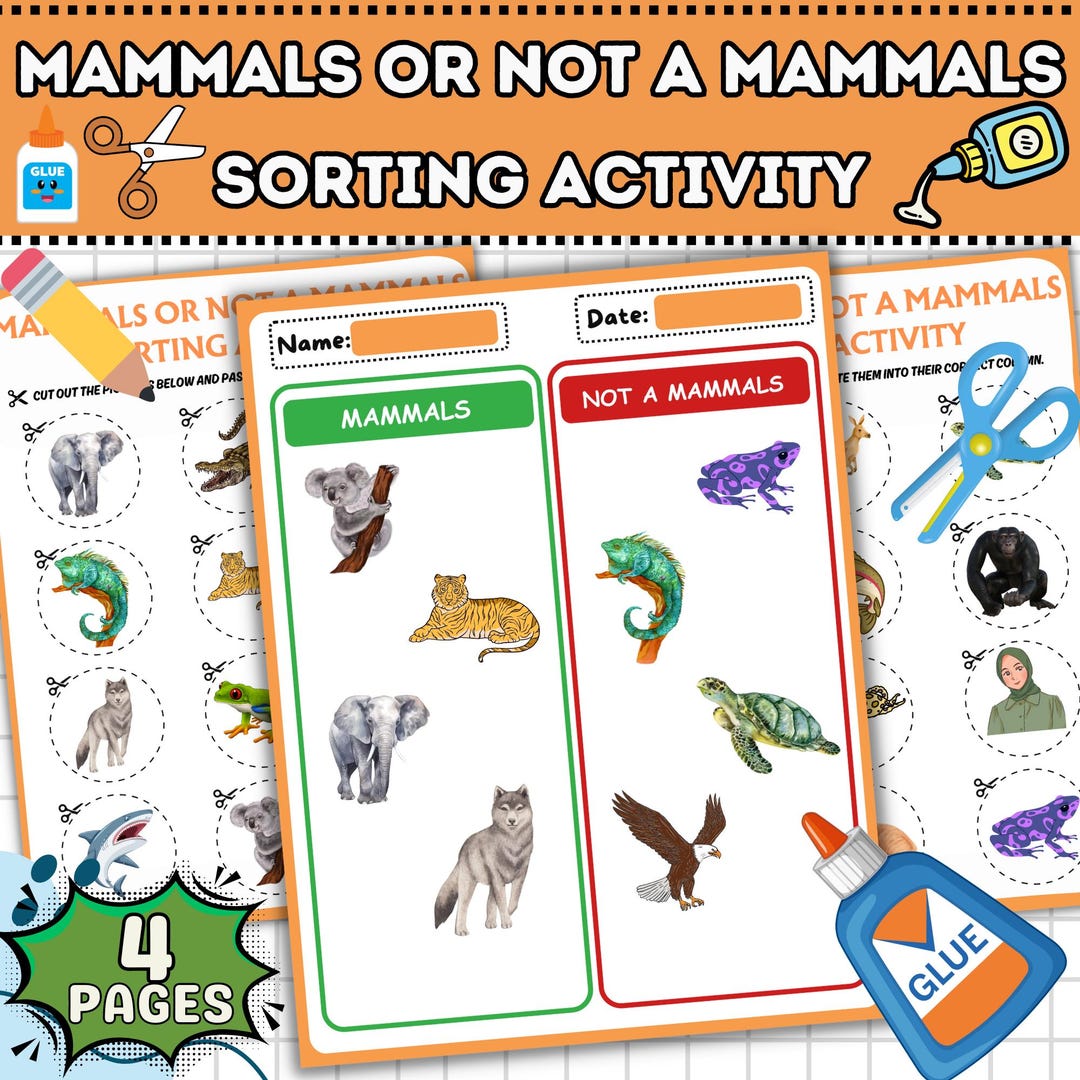 Mammals Sorting Activity: Animal Cut & Paste Worksheet (PDF) - Etsy