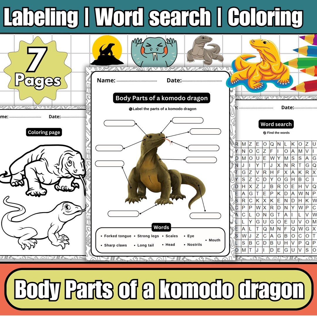 Komodo Dragon Body Parts Labeling Diagram Worksheets, Wordsearch ...