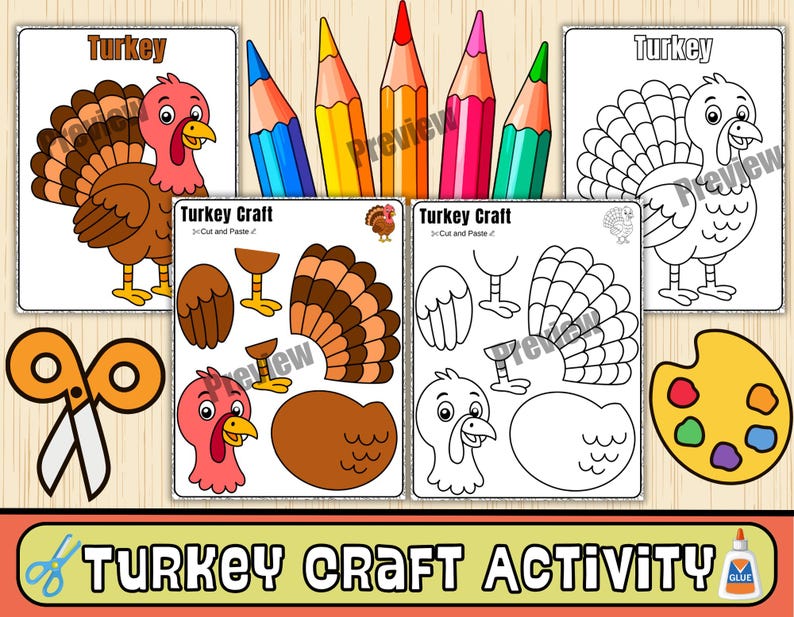 Turkey Craft Template | Farm Animal Bulletin Board Craft | Cut & Paste ...