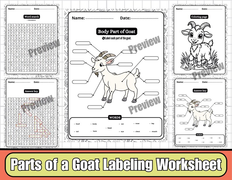 Goat Anatomy Worksheets | Goat Body Parts, Labeling, Word Search ...