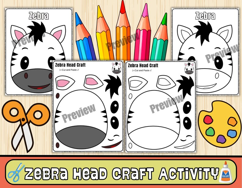 Zebra Head Craft Template | Zoo Animals Bulletin Board Craft | Cut ...