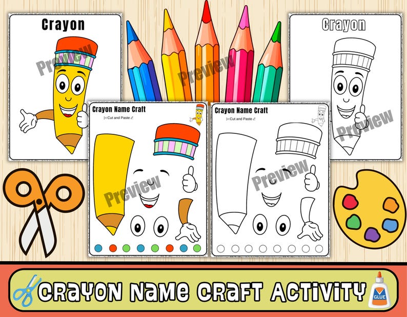 Crayon Name Craft Template | Back to School Bulletin Board Craft | Cut ...