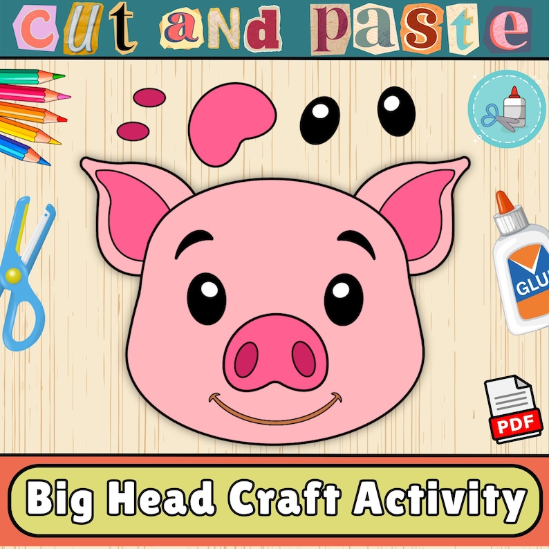 Pig Head Craft Template | Farm Animal Bulletin Board Craft | Cut ...
