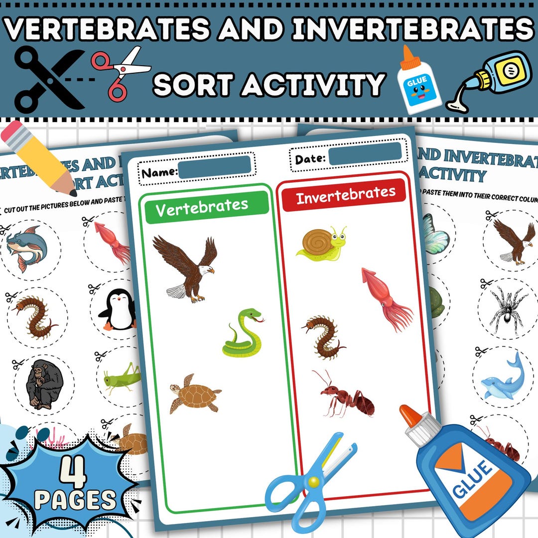 Vertebrates and Invertebrates Sorting Activity | Animals Cut & Paste ...