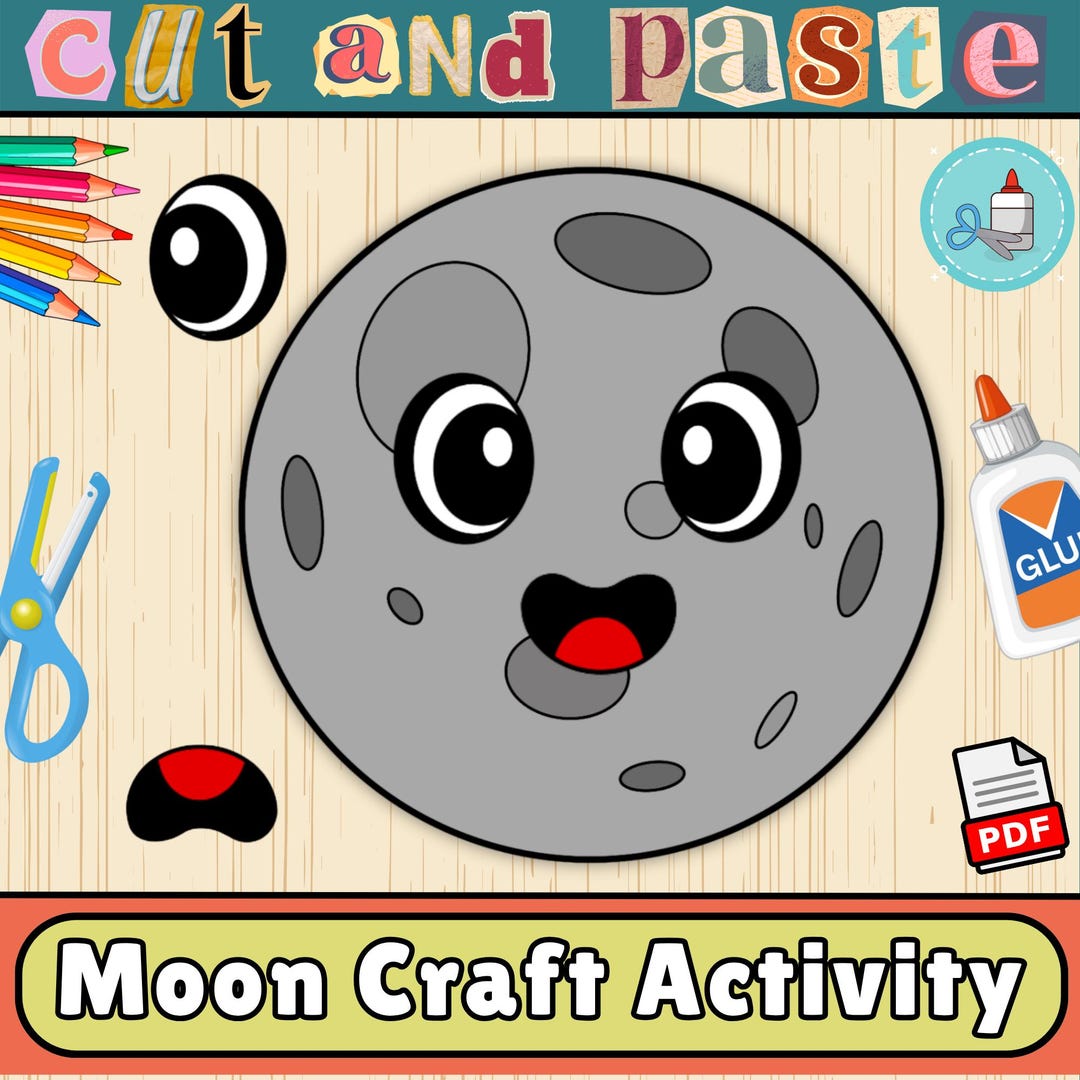 Moon Craft Template: Cut and Paste Activity for Kids (PDF) - Etsy