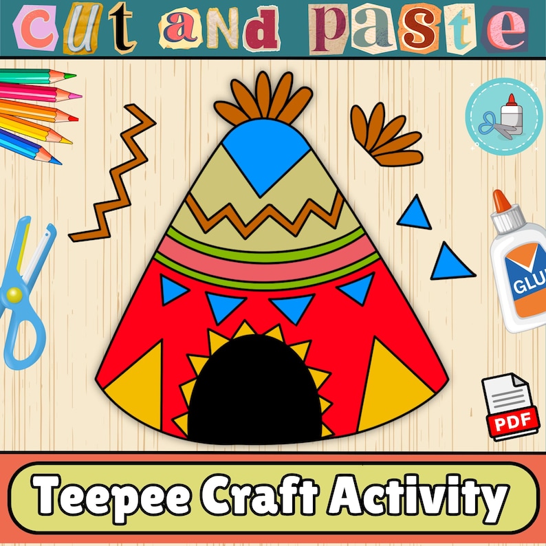 Teepee Craft Template | Native American Day Craft Activity | Cut and Glue Activity for Kids - Etsy