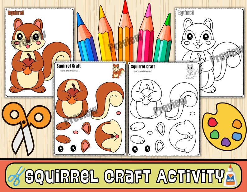 Squirrel Craft Template-fall Bulletin Board Theme Craft Activity-cut ...