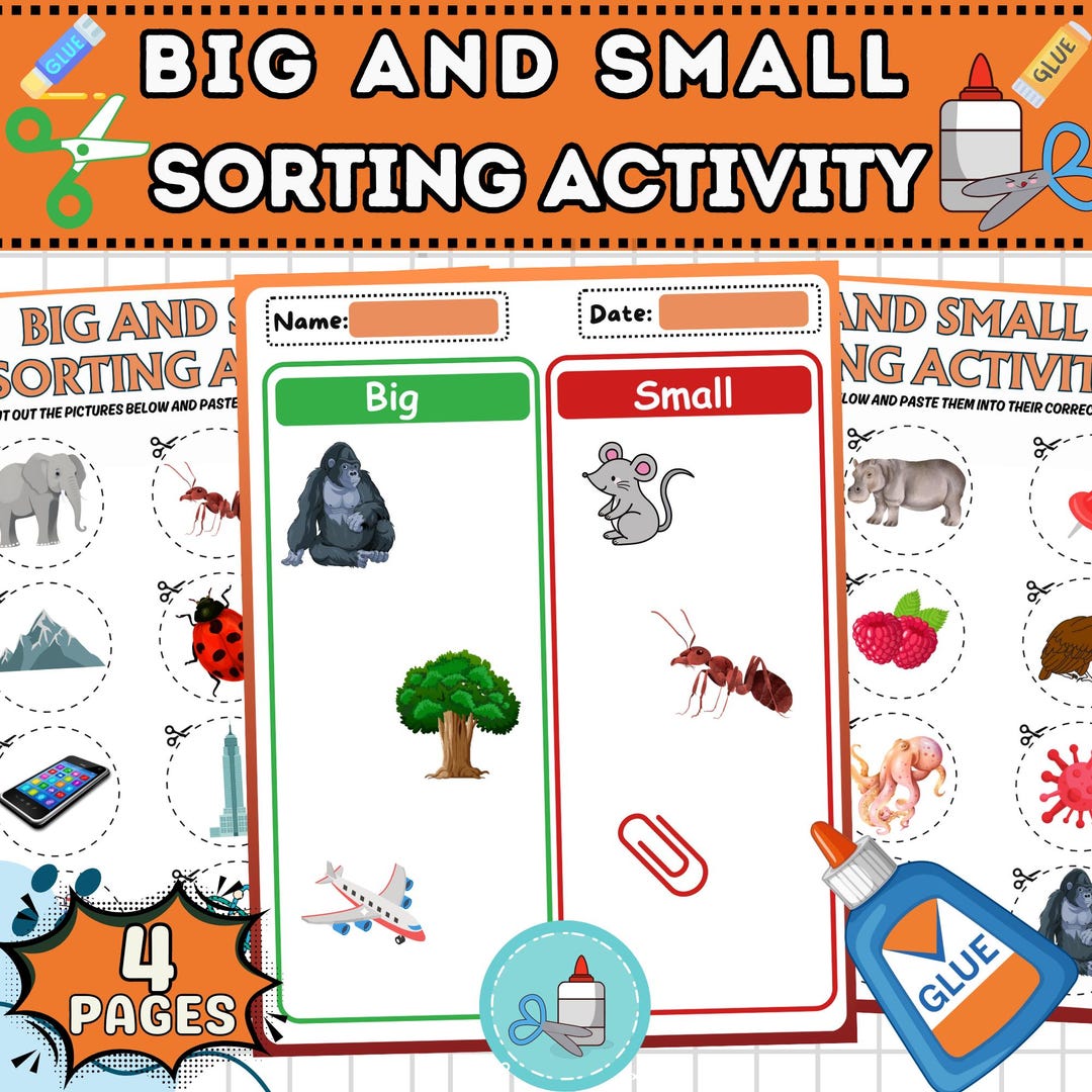 Big and Small Sorting Activity: Cut & Paste Worksheet (PDF) - Etsy