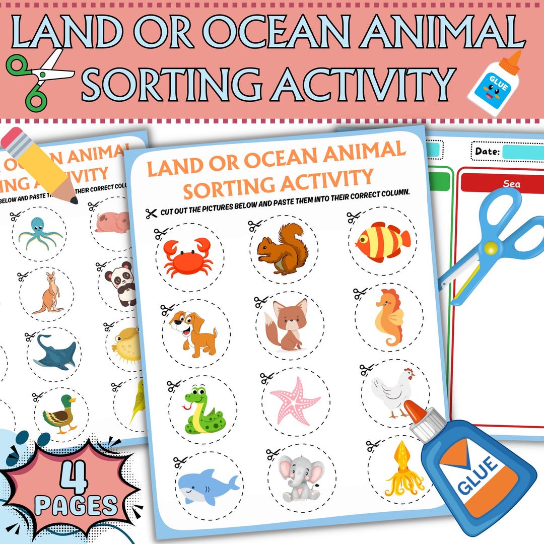 Land or Ocean Animal Sorting Activity | Animals Sort | Cut & Paste ...