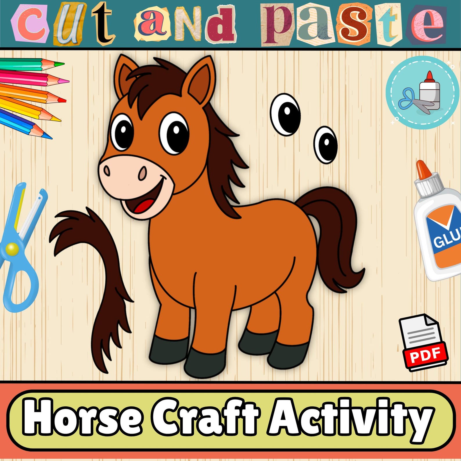 Horse Craft Template: Farm Animal Cut & Paste Activity (PDF Pattern) - Etsy