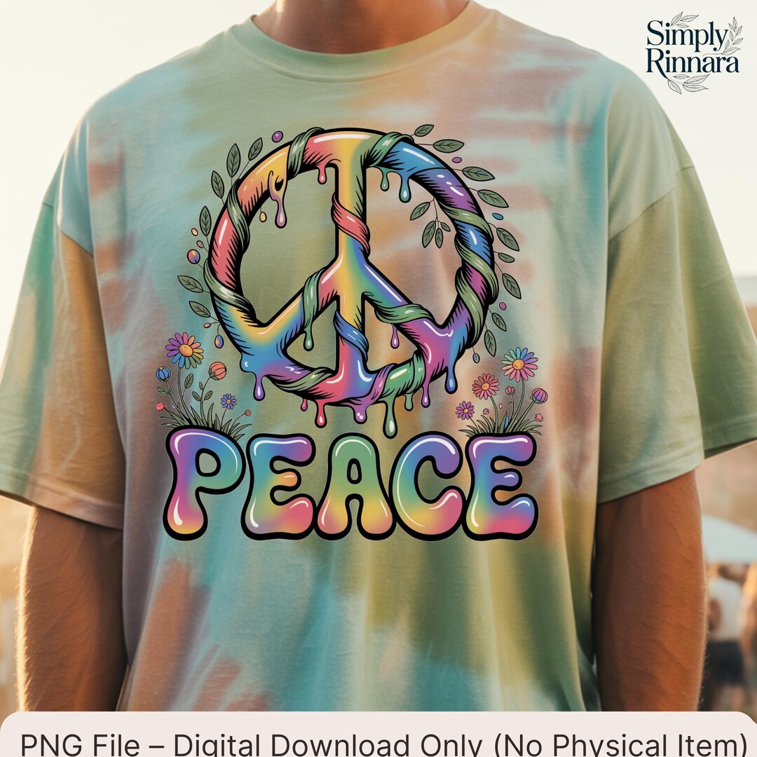Psychedelic Peace Symbol PNG – Rainbow Drip, Olive Vines, Floral PEACE ...
