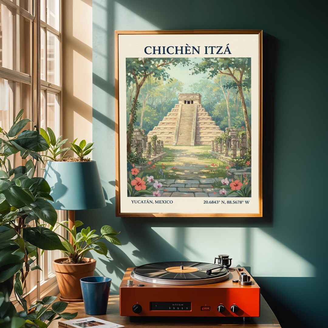 Chichén Itzá Pyramid Poster | Vintage Wall Art Print | Landscape ...