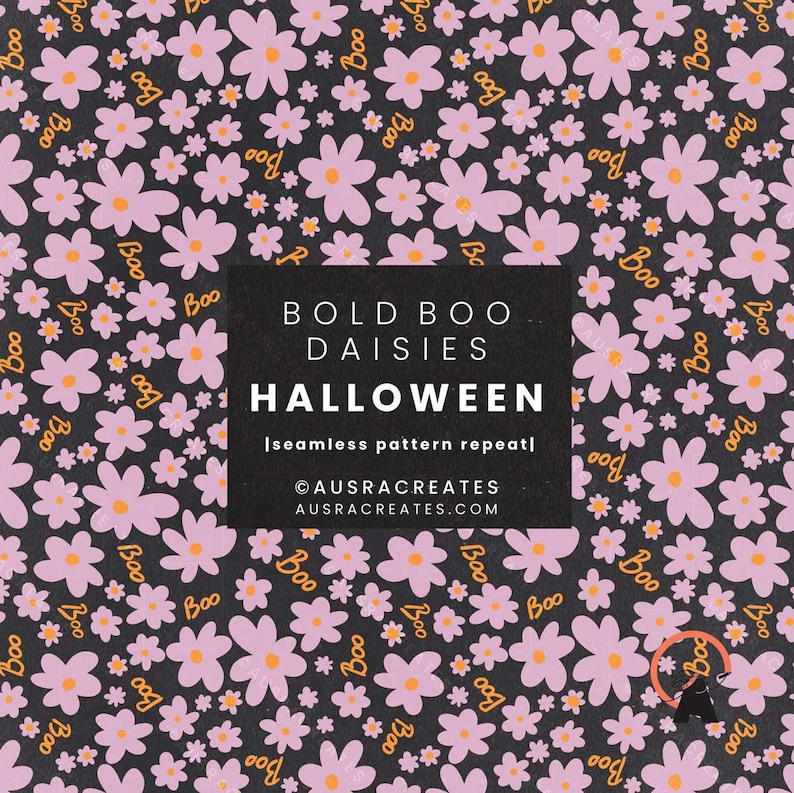 Bold Boo Ditsy Daisies Halloween Fall Floral Pattern Seamless Repeat ...