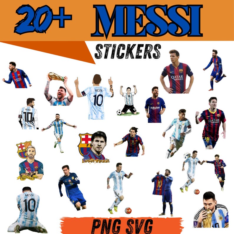 Lionel Messi Sticker Bundle: 20+ Football Player PNG SVG (digital ...