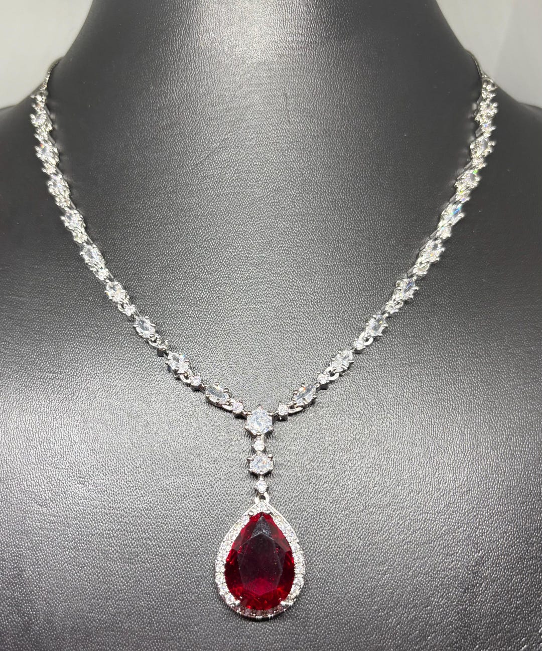 Red Garnet Indian Necklace Set, American Diamond Bridal Jewelry - Etsy