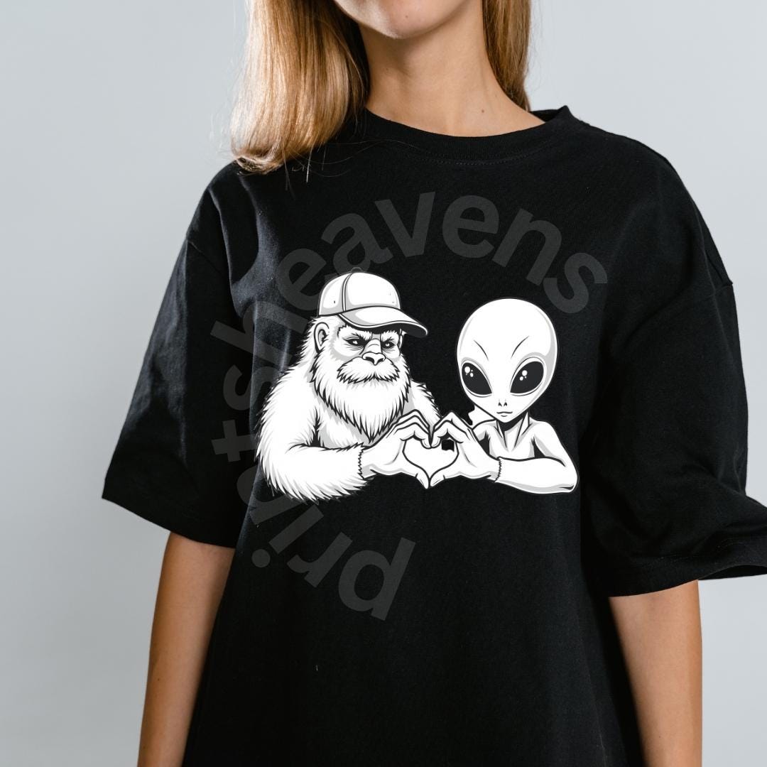 Yeti & Alien Love Digital PNG | Funny Cryptid Friendship Print ...
