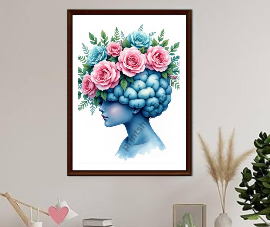 Elegant Floral Mind Portrait Wall Art PNG | Sublimation Design for Home ...