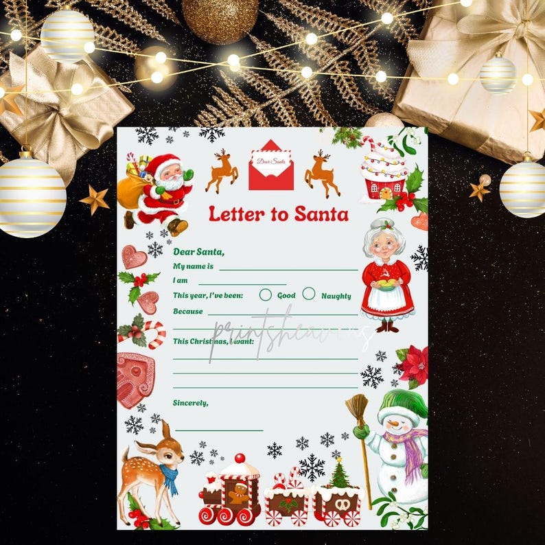 Santa Letter Printable Template, Kids Christmas Wish List, Instant ...