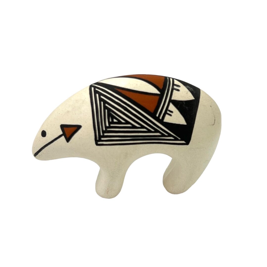 Acoma Pueblo Pottery Signed Spirit Bear Figurine in Cream, Black ...