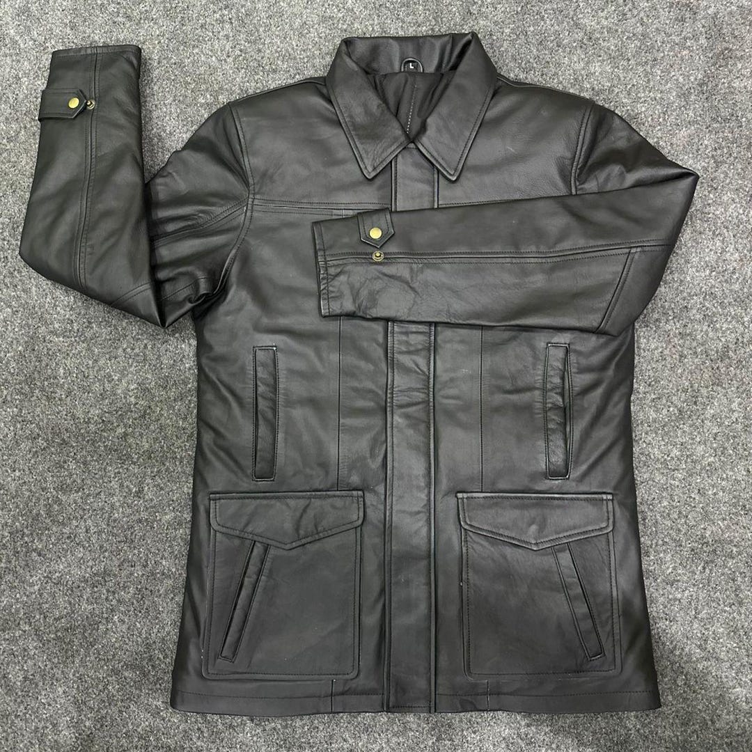 Black Leather Coat: Brass Buttons, Utilitarian Style - Etsy