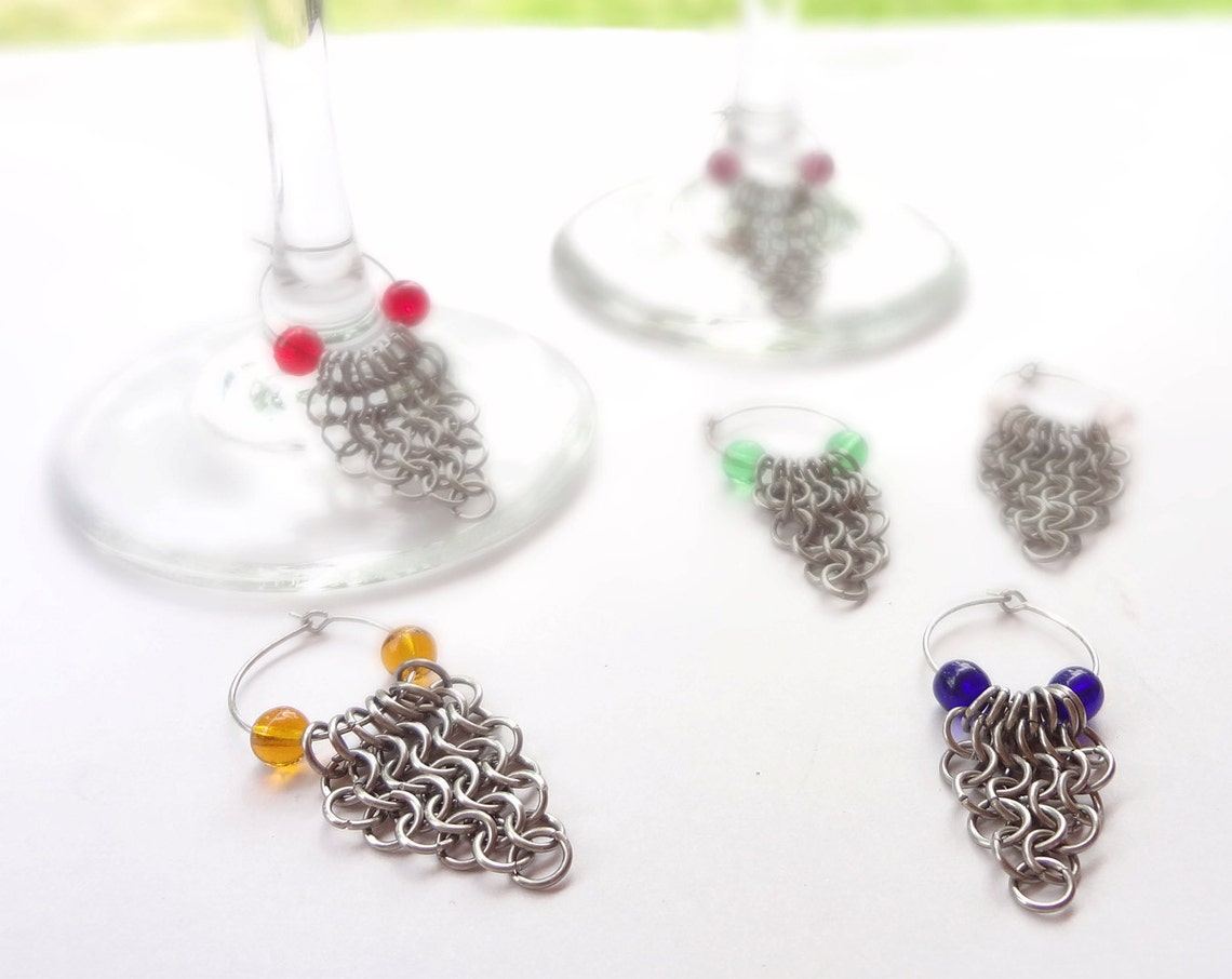 Wine Glass Charms Chainmaille With Glass Beads - Etsy