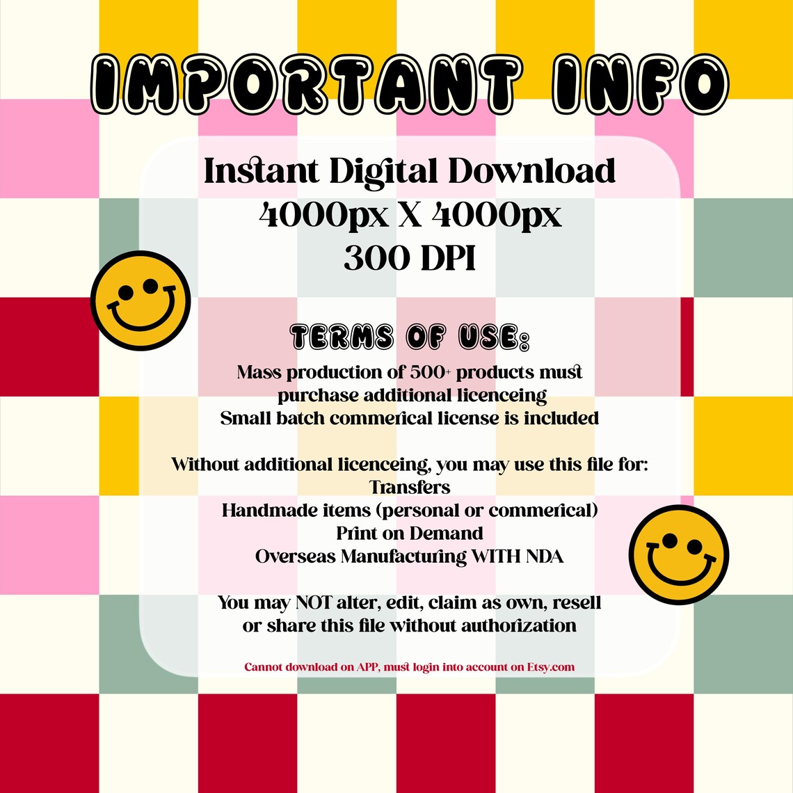 Retro Checkered Smiley Face Seamless Pattern 300 DPI PNG Instant ...