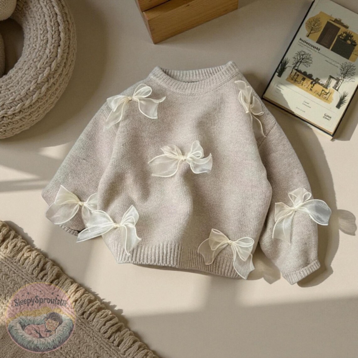 Girls Knit Sweater With Ribbon Bows – Boutique Jumper (ages 1–7) - Etsy