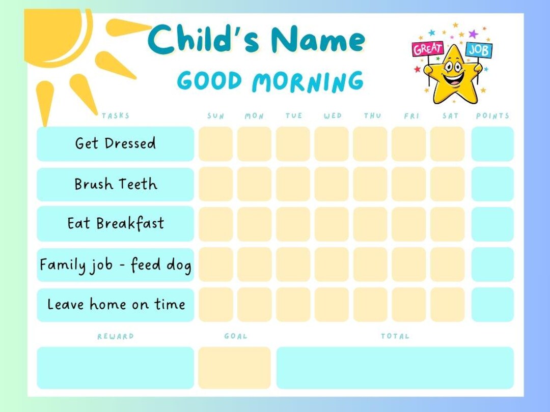 Personalized Morning Routine Chart for Kids, Custom Printable Visual ...