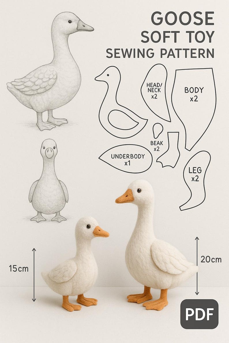 Goose Plush Sewing Pattern | DIY Stuffed Animal Template (2 PDF) - Etsy