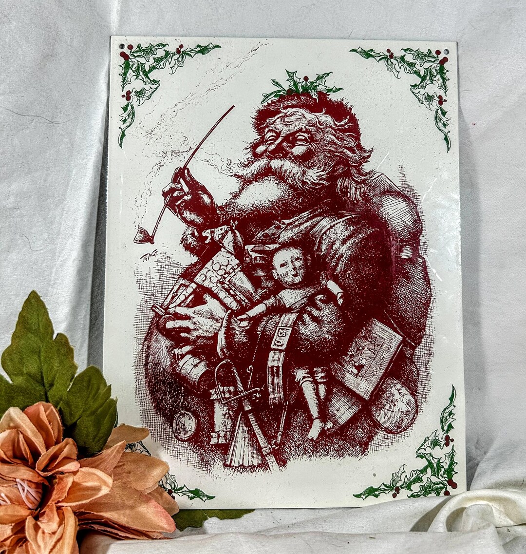 Vintage Ande Rooney Metal Santa Sign - Etsy