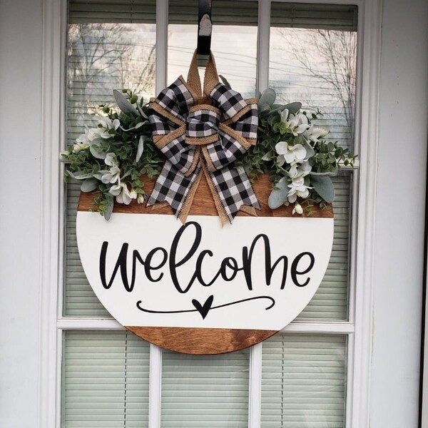 Round Welcome Wreath Sign - Etsy