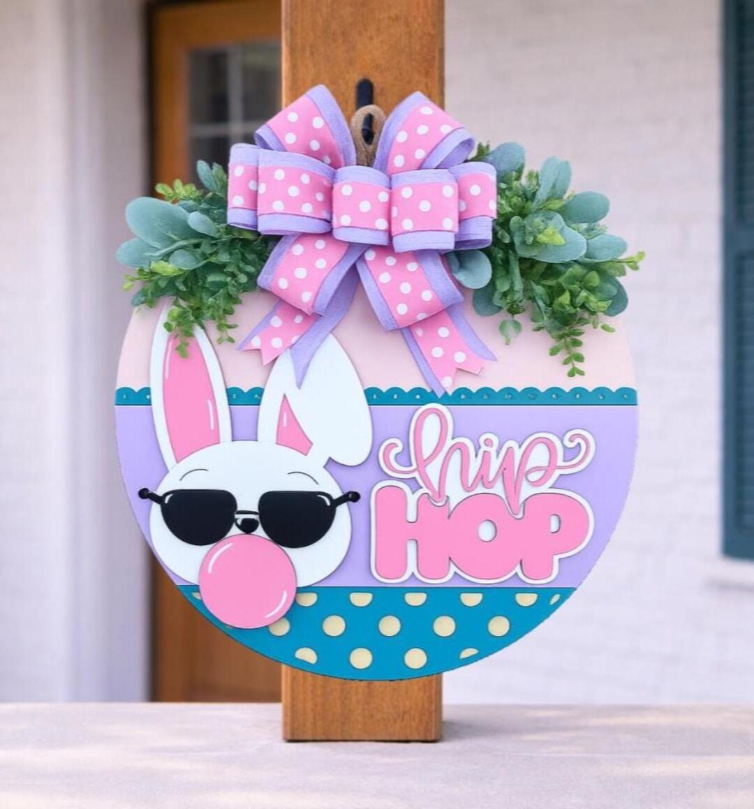 Hip Hop Easter Door Hanger, Bunny Easter Door Decor, Funny Easter Front ...