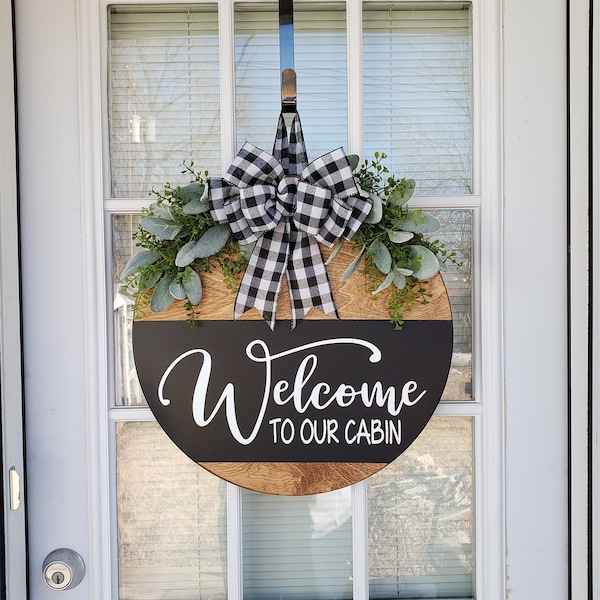 Welcome Cabin Wreath Sign - Etsy