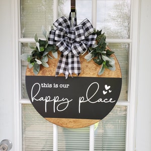 Door Hanger This is Our Happy Place Front Door Decor Farmhouse Welcome ...
