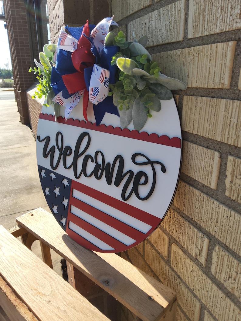 Handmade 4th of July Door Hanger: Patriotic USA Decor - Etsy
