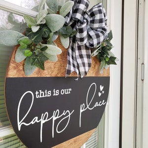 Door Hanger This is Our Happy Place Front Door Decor Farmhouse Welcome ...