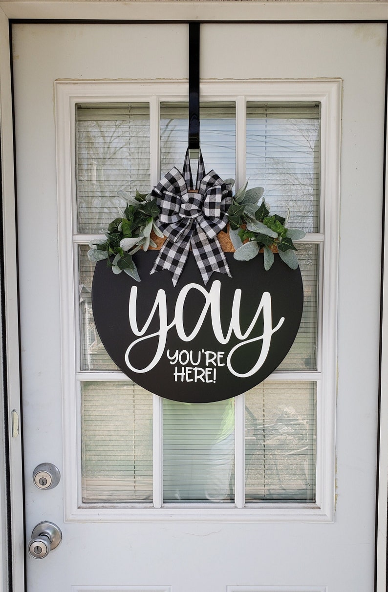YAY You're Here Door Hanger: Handmade Wood Front Door Decor - Etsy