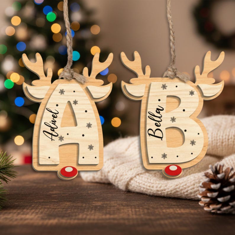 Christmas Reindeer Alphabet Ornament SVG, Christmas Deer Initial Tag ...