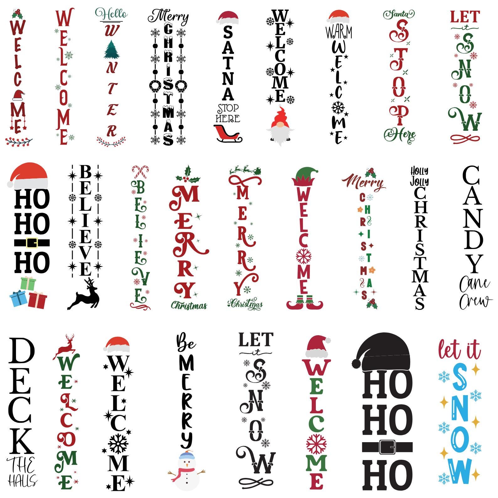 Christmas Porch Sign SVG Bundle, Vertical Christmas SVG, Holiday Porch ...