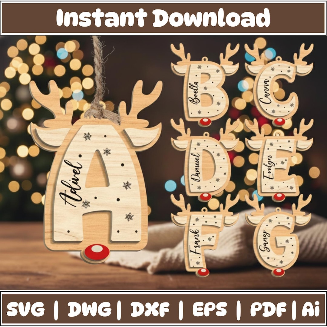 Christmas Reindeer Alphabet Ornament SVG, Christmas Deer Initial Tag ...